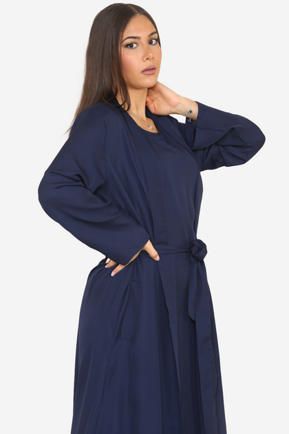 Deep Blue Open Abaya with matching slip – Haiqah